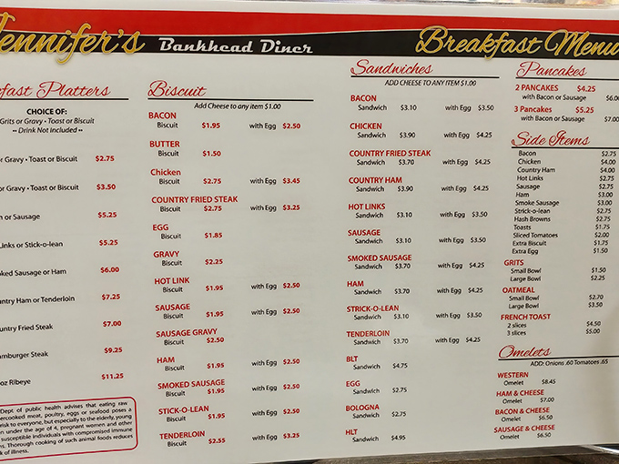 This menu isn't trying to reinvent the wheel—it's perfecting it. Classic breakfast offerings that have stood the test of time for good reason.