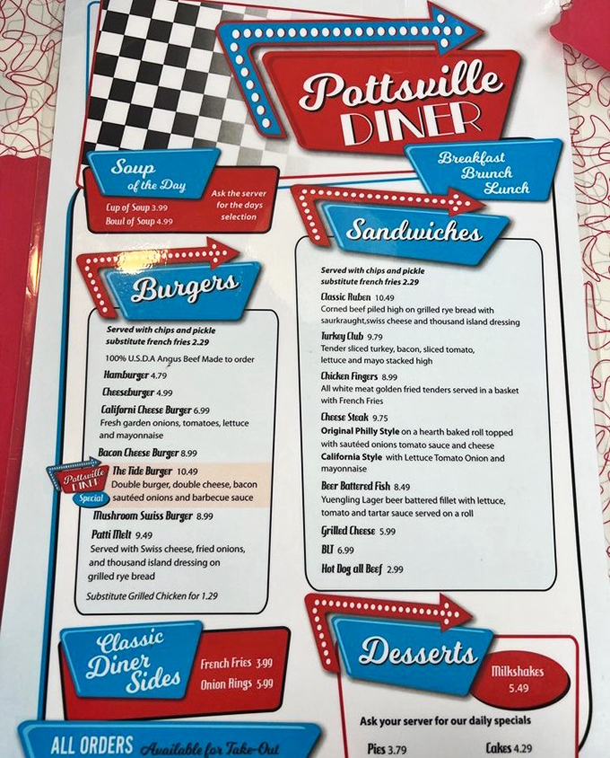 This menu isn't just a list of food&mdash;it's a roadmap to happiness. The retro design matches the diner's commitment to timeless classics.