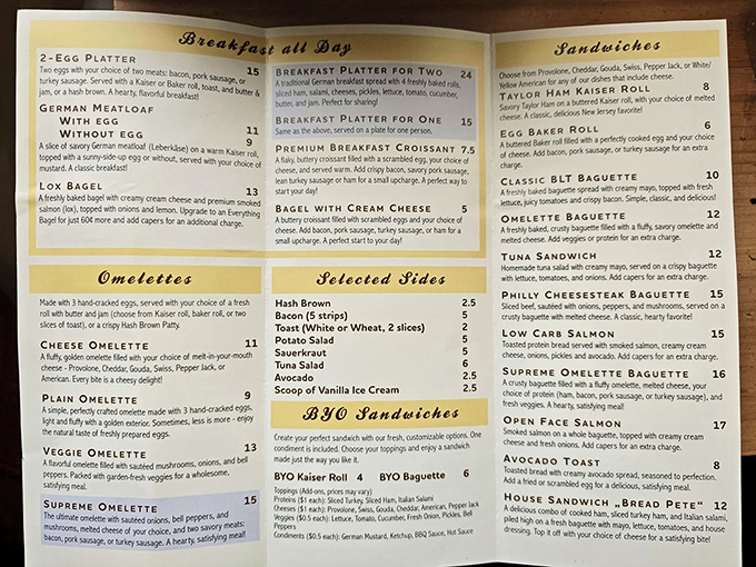 This menu isn't just a list of options&mdash;it's a roadmap to breakfast nirvana. The "BYO Sandwiches" section is where dreams become reality.