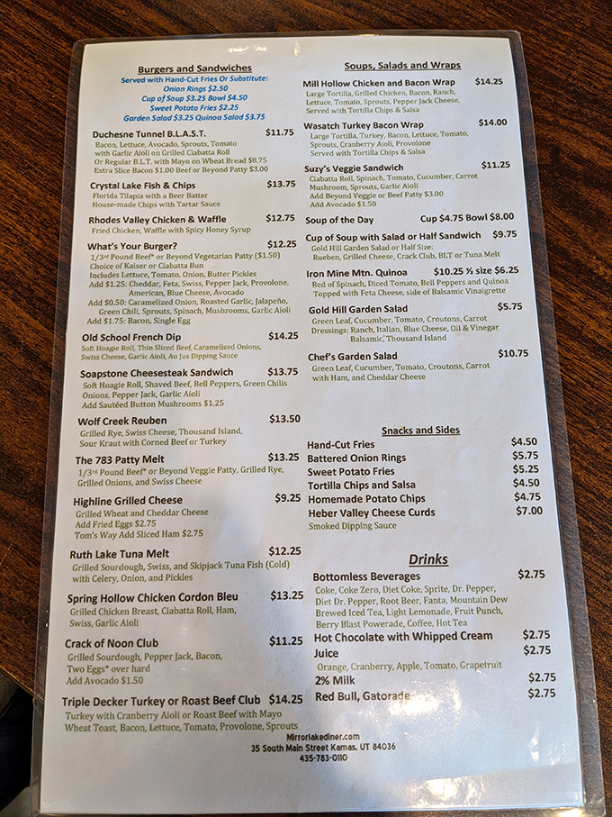 A menu that reads like a love letter to comfort food, with each dish named after local landmarks and trails.