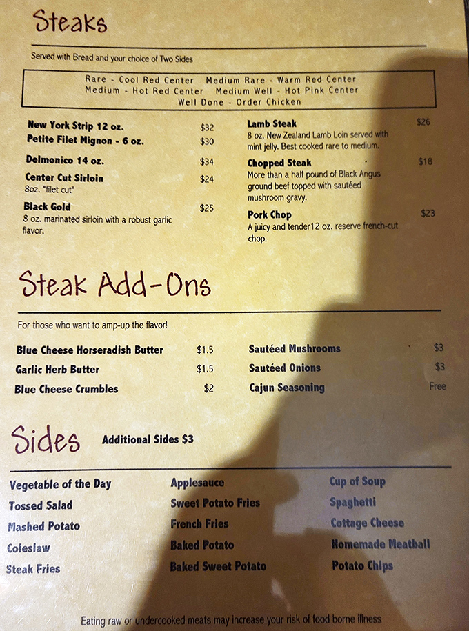 A menu that gets straight to the point: excellent steaks with choices that won't require a translator or a second mortgage.