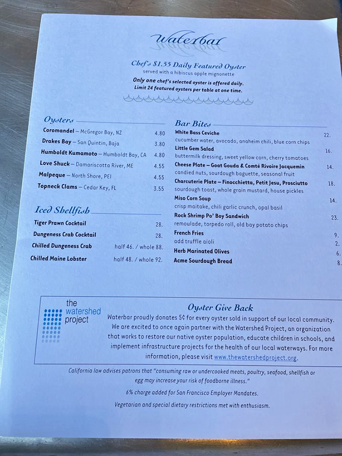 This menu reads like a coastal road trip &ndash; from Humboldt Bay to New Zealand, with each oyster carrying its own passport and flavor story.