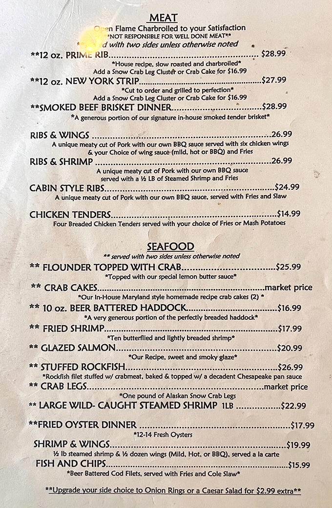 A menu that reads like a love letter to Maryland seafood traditions. The crab cakes alone are worth the drive from Baltimore.