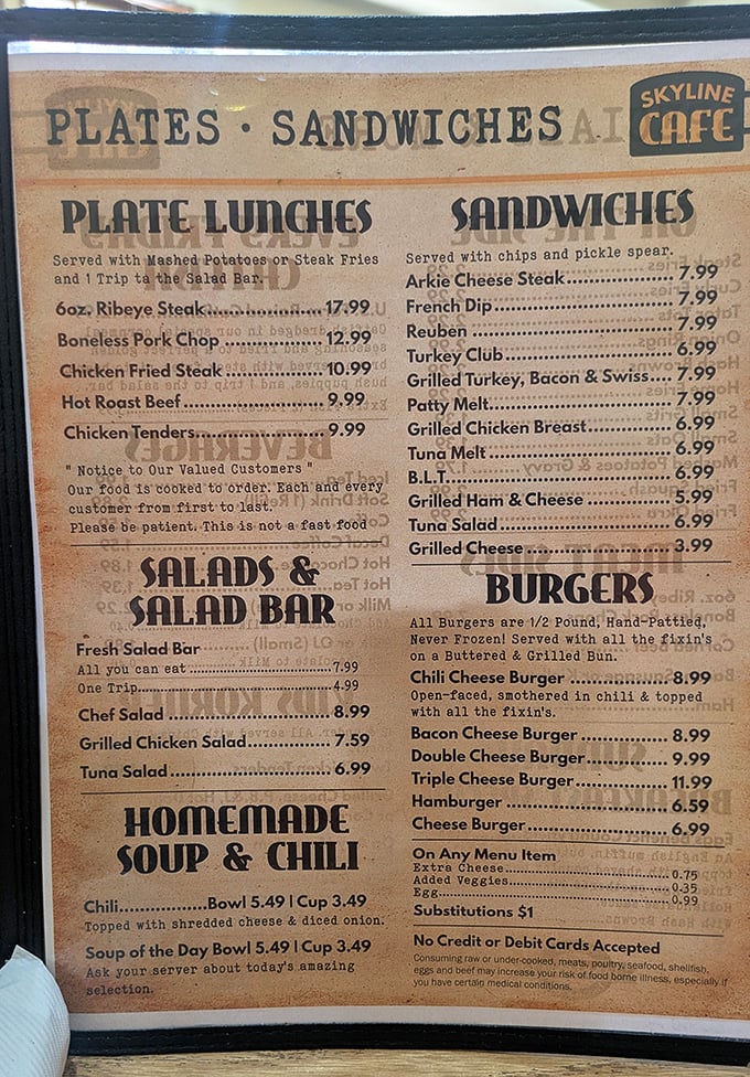 The menu tells you everything you need to know: honest food at honest prices. No pretension, just delicious possibilities waiting to be ordered.