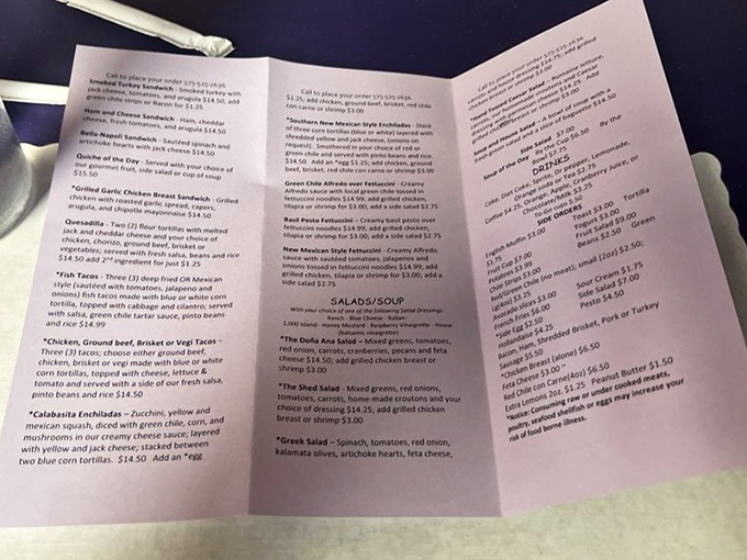 A menu that reads like a love letter to New Mexican cuisine, with each description promising a flavor adventure.