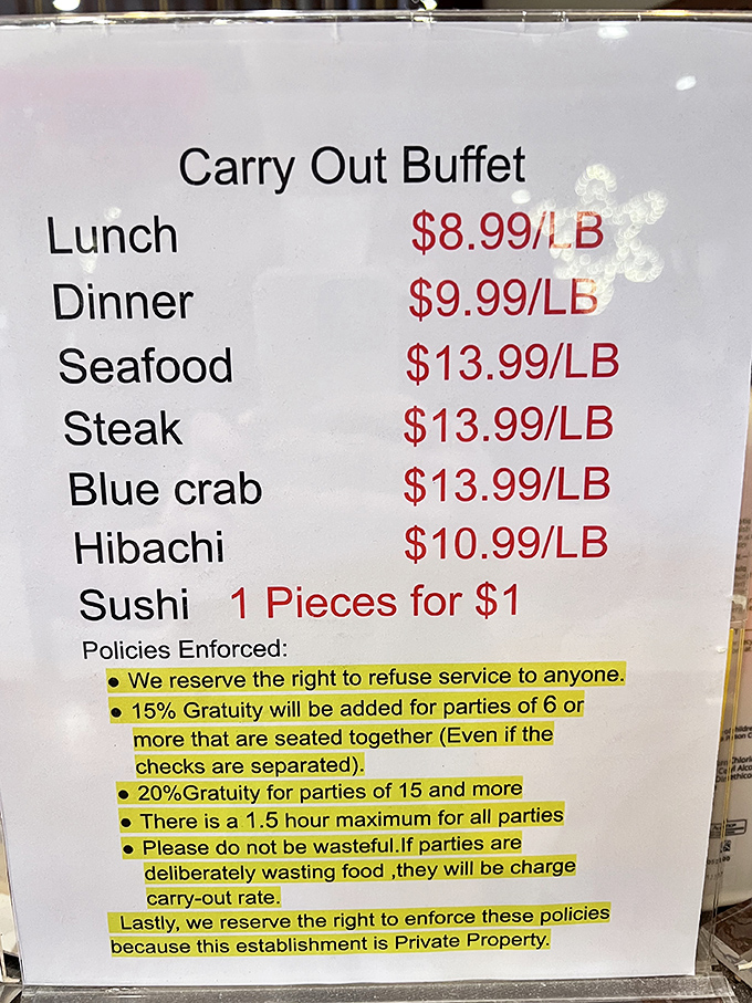 The menu board tells a delicious story of options, but the real narrative unfolds when you grab a plate and begin your personal food adventure.