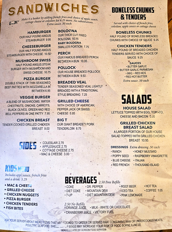 A menu that cuts straight to the chase&mdash;no fancy descriptions needed when the food speaks this loudly. That thick-cut fried bologna is calling your name!