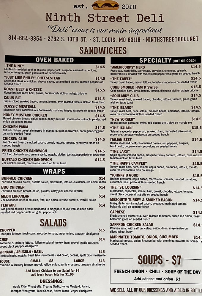 This isn't just a menu&mdash;it's a roadmap to sandwich nirvana. Each description reads like poetry for the perpetually hungry.