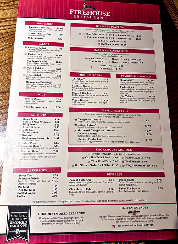 The menu reads like a love letter to smoked meats, with beef brisket taking center stage among a supporting cast of Carolina pulled pork and homestyle sides.