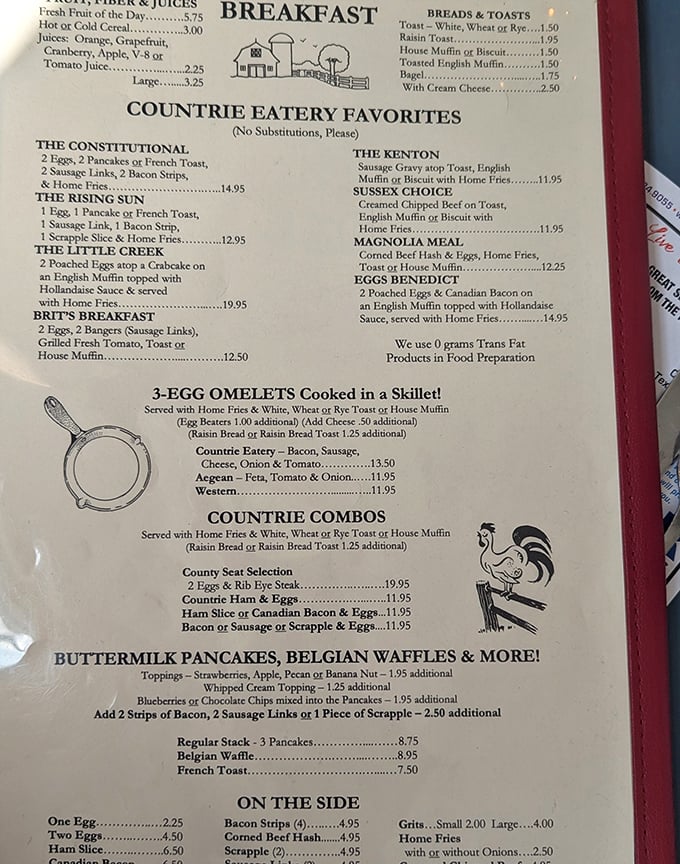 The menu reads like a love letter to breakfast classics&mdash;each dish named with small-town charm that would make Norman Rockwell reach for his fork.