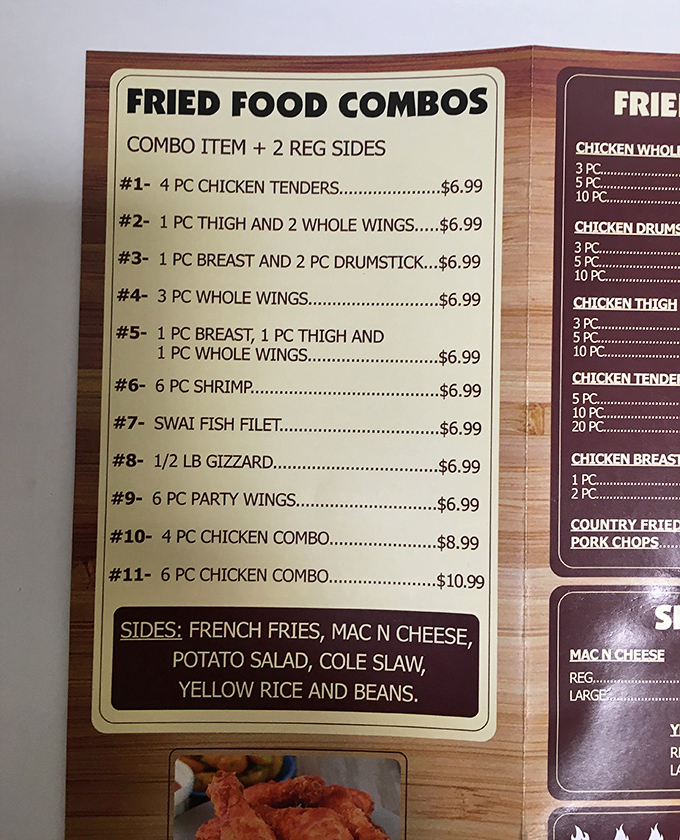 This menu board is the roadmap to fried food nirvana &ndash; where every combo comes with two sides and infinite satisfaction.