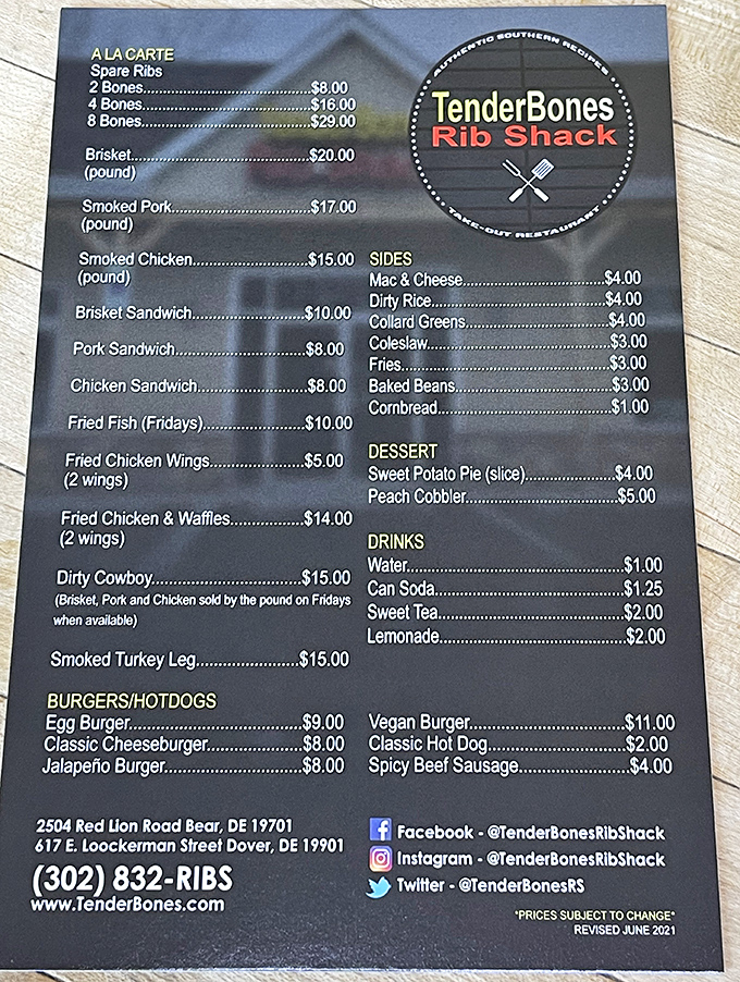 A menu that reads like poetry to carnivores. Notice how the mac and cheese gets equal billing with the meaty headliners.