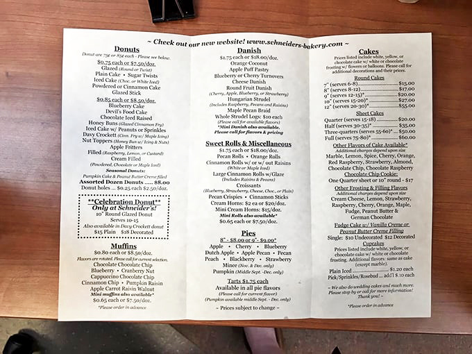 This menu isn't just a list; it's a roadmap to happiness. The "Celebration Donuts" section alone could solve most of life's problems.