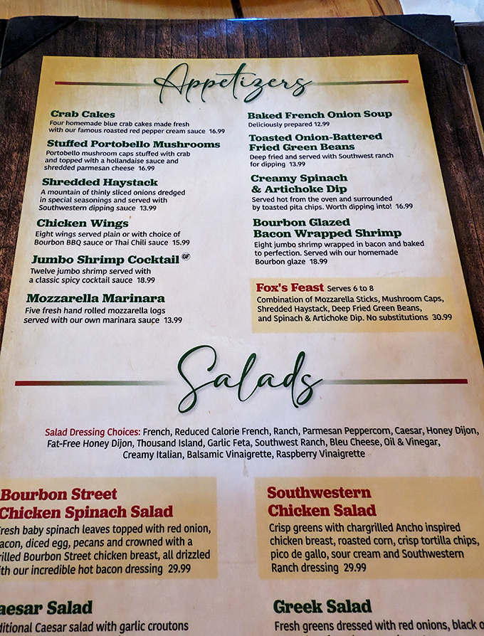 The appetizer menu reads like a love letter to comfort food, with crab cakes and bourbon-glazed bacon-wrapped shrimp stealing hearts.