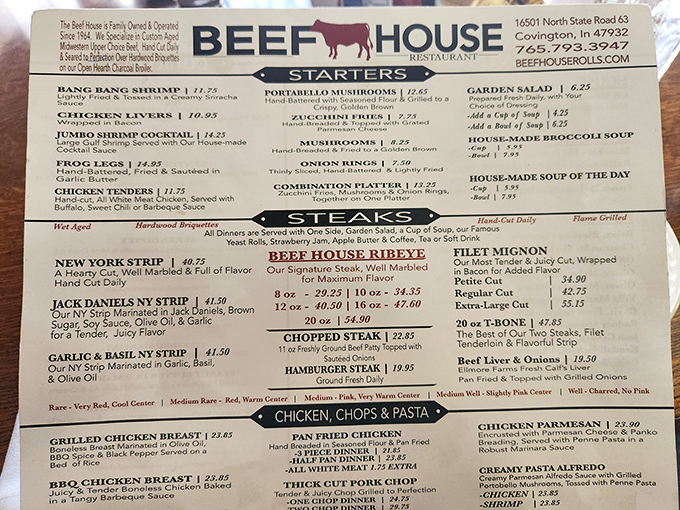 This menu isn't just a list of options&mdash;it's a roadmap to happiness. The Beef House Ribeye isn't just recommended, it's required eating.