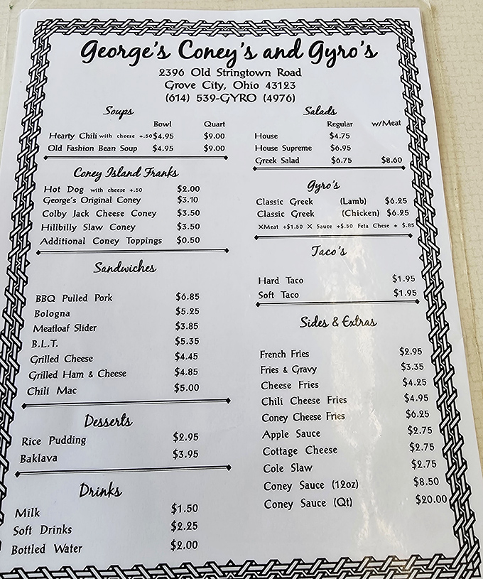 A menu that reads like poetry to comfort food lovers. Notice how they sell their signature sauce by the quart? That's confidence.