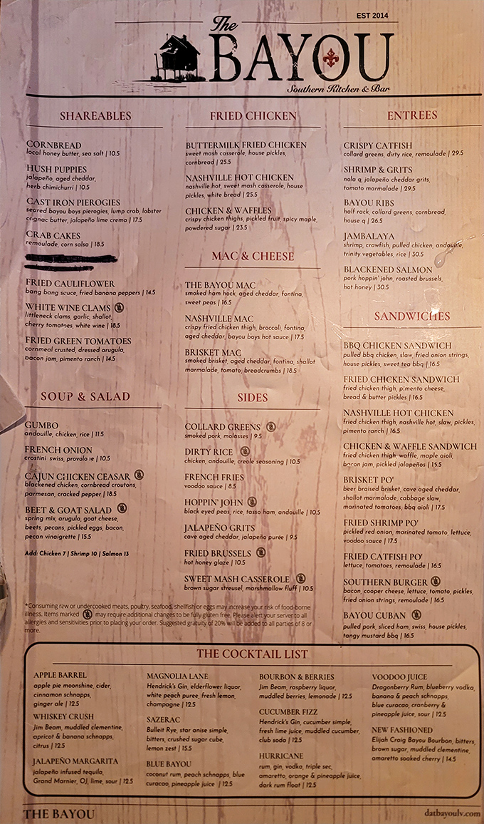 This menu reads like a love letter to Southern cuisine, with each dish promising a different kind of happiness.