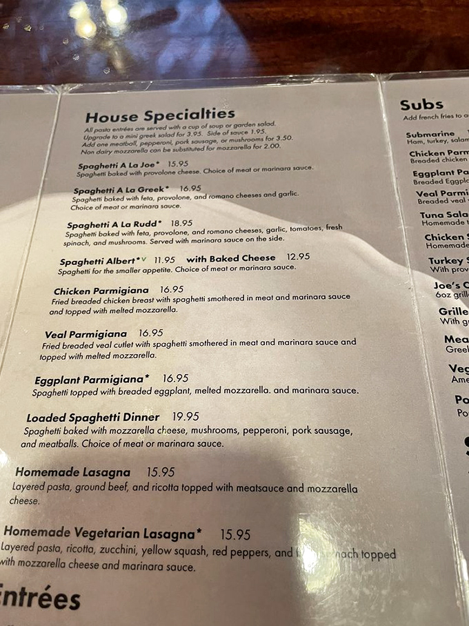 The menu reads like a greatest hits album of comfort classics&mdash;where "Spaghetti A La Joe" isn't just a dish, it's practically a Richmond citizenship requirement.
