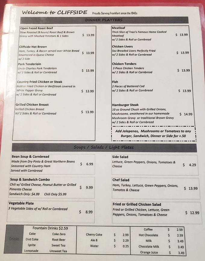 The menu doesn't need fancy fonts or chef bios&mdash;just straightforward comfort food that's been satisfying Kentuckians since the 1940s.