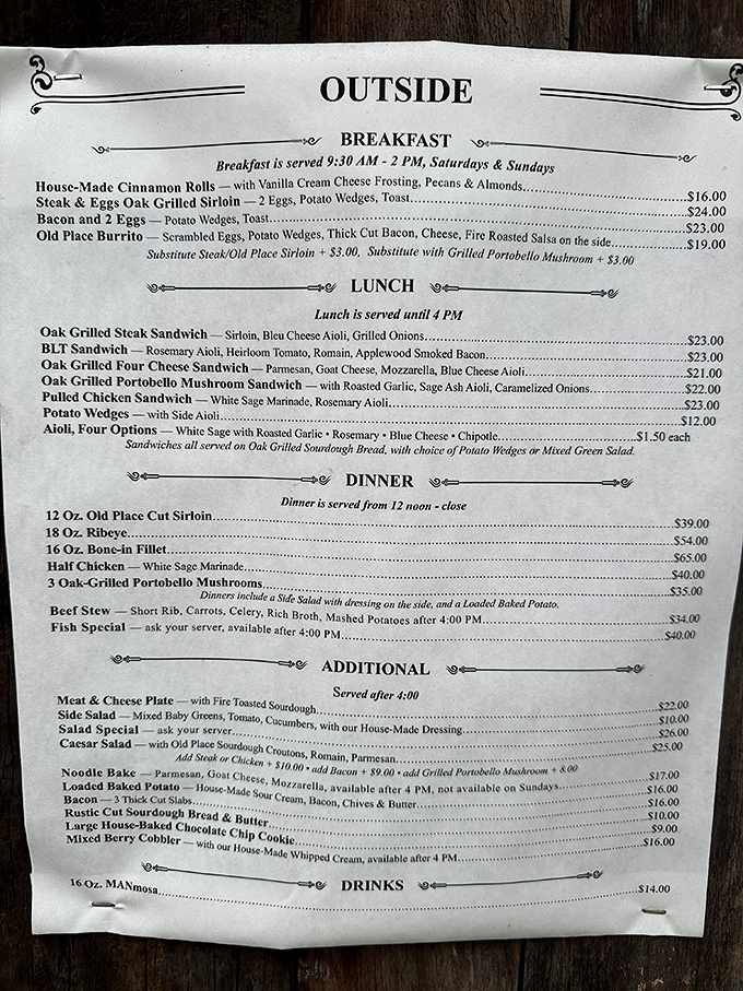 A menu of beautiful simplicity where every option feels like the right choice. The hardest decision you'll make today is which oak-grilled masterpiece to order.