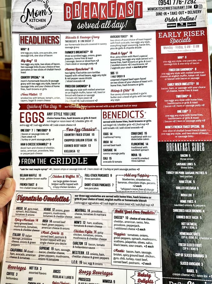 This menu isn't just a list of food &ndash; it's a roadmap to happiness. The extensive breakfast options might require a second cup of coffee just to make your decision.