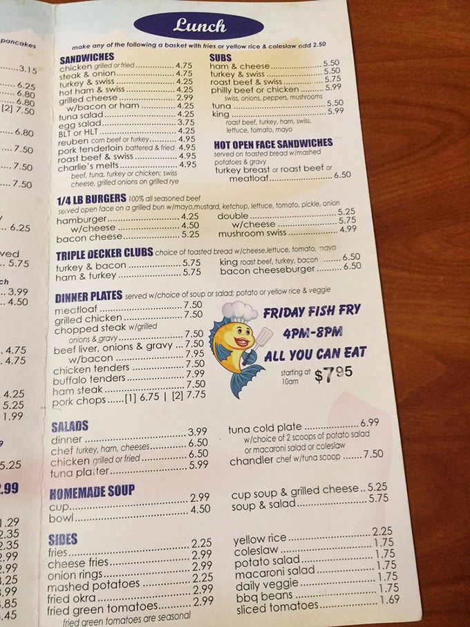 Charlie's menu reads like a love letter to American classics &ndash; straightforward, honest, and filled with promises that the kitchen faithfully keeps with every order.