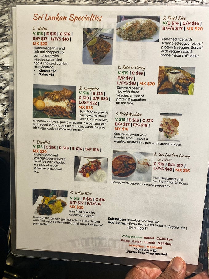 The menu reads like a delicious geography lesson, with Sri Lankan specialties that'll have you planning your next visit before finishing your first meal.