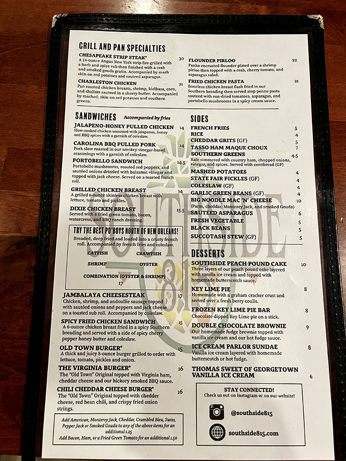 A menu that reads like a love letter to Southern cuisine, where every dish tells a delicious story of regional tradition.