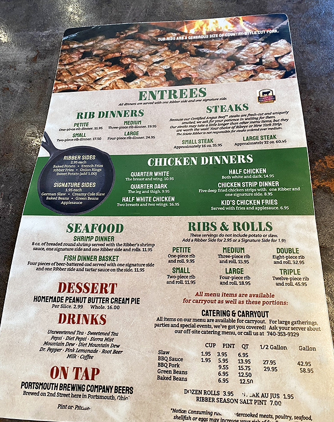 This menu isn't just a list&mdash;it's a roadmap to happiness. Notice how "STEAKS" gets top billing, like the headliner at a rock concert for your taste buds.