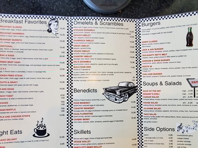 This menu isn't just a list of food&mdash;it's a roadmap to happiness, illustrated with vintage cars and promising breakfast all day, as nature intended.