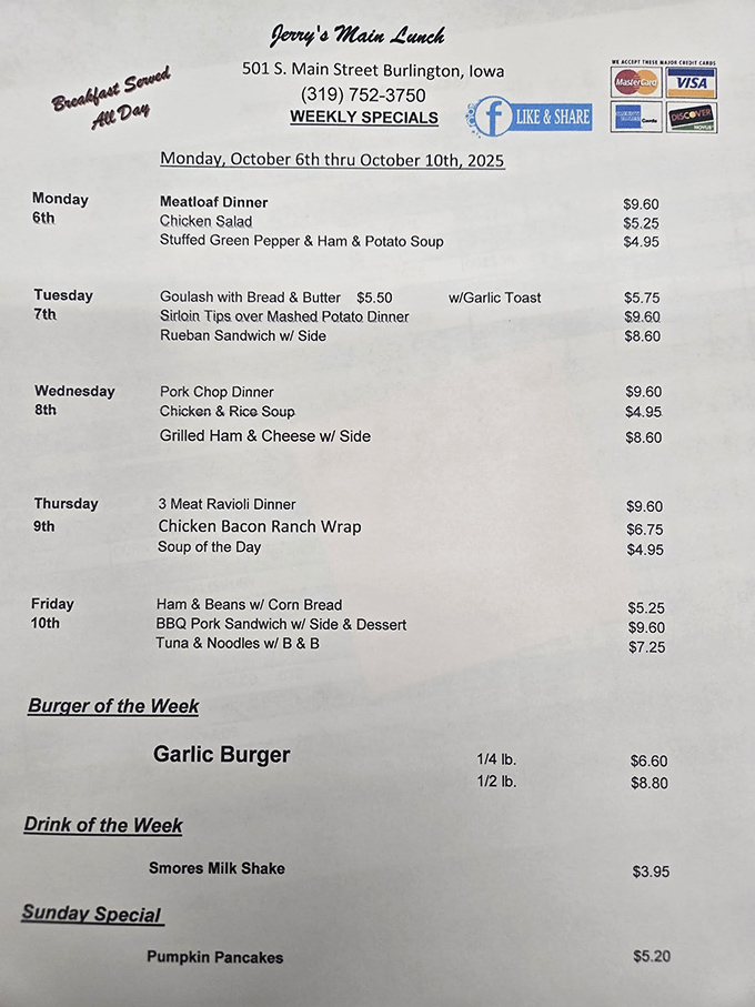 Weekly specials that read like a comfort food calendar&mdash;each day bringing a new reason to abandon any thoughts of cooking at home.