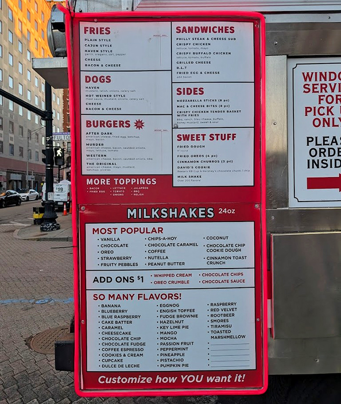 This menu board reads like poetry to the famished&mdash;burgers with names like "Murder" and "After Dark" promise delicious misdemeanors against your diet.