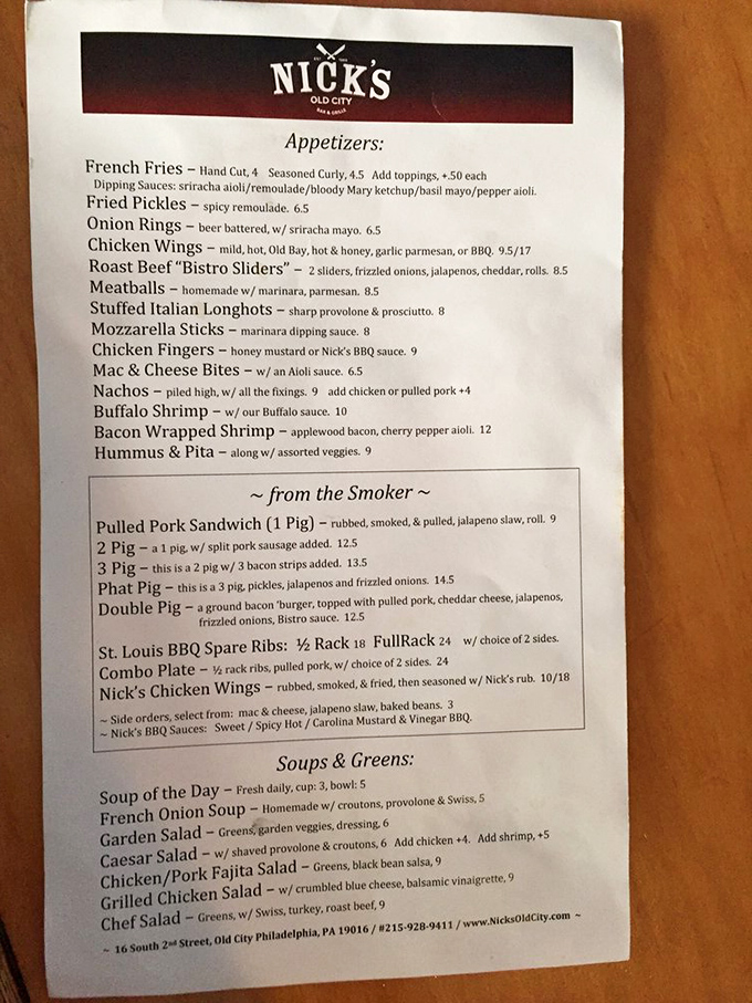 A menu that reads like a love letter to comfort food, with that French onion soup stealing the spotlight like Springsteen at a Jersey concert.