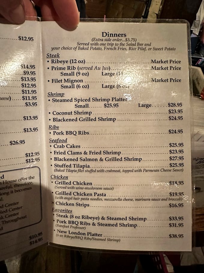 A menu that gets straight to the point: exceptional steaks, seafood, and comfort classics. No fancy descriptions needed when the food speaks this loudly.