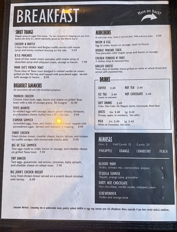 The breakfast menu reads like poetry to hungry souls – each item a verse in the ballad of Southern comfort.