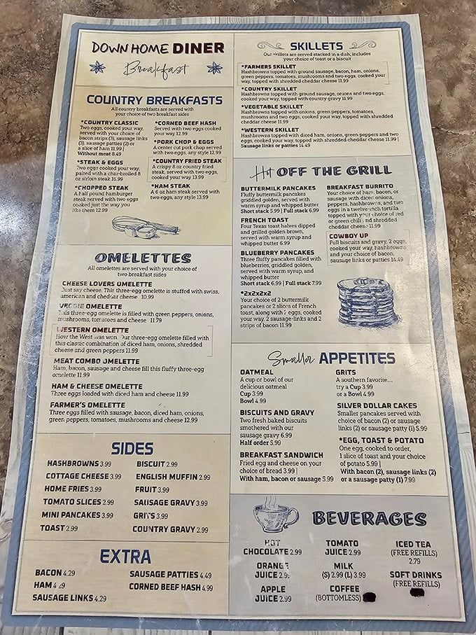 This menu isn't just a list of food&mdash;it's a roadmap to happiness. The "Country Breakfasts" section alone could solve world peace.