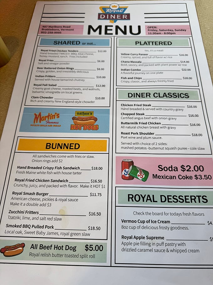 The menu reads like a love letter to comfort food, with unexpected plot twists like Indian-inspired dishes sharing space with diner classics. Choose your own culinary adventure!