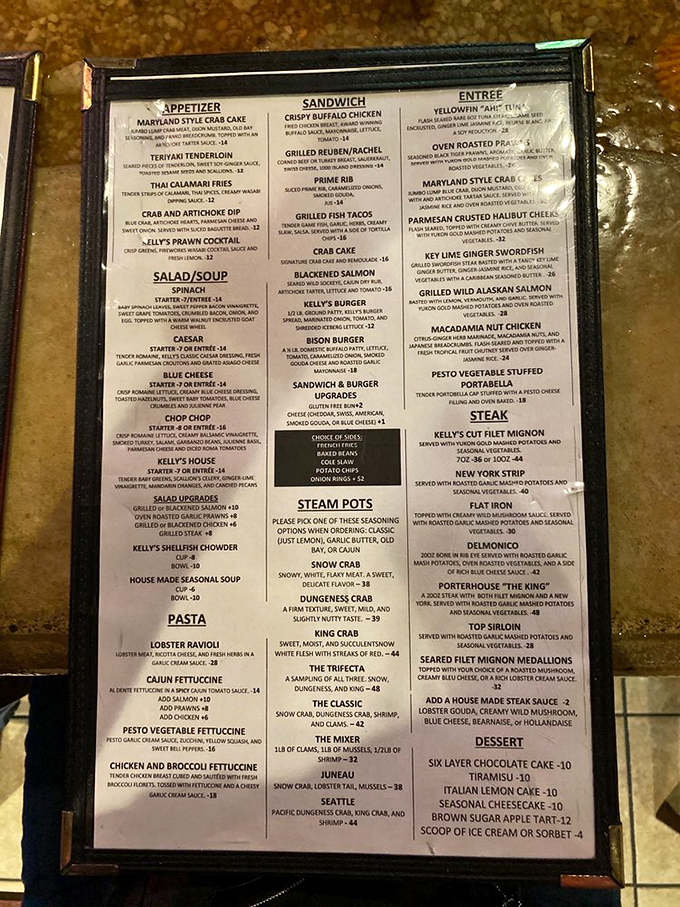 A menu that reads like a greatest hits album of American comfort food, each option more tempting than the last. Decision paralysis has never been so delicious.