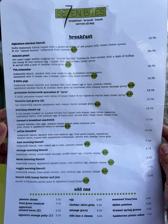 This menu reads like a love letter to Southern breakfast&mdash;each item promising the kind of satisfaction that makes you want to high-five strangers.