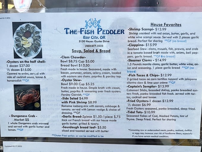 A menu that reads like poetry to seafood lovers. Each item promises ocean-fresh delights without any pretentious foodie jargon.