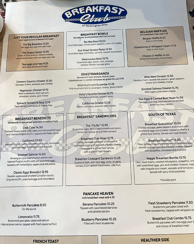 The menu &ndash; a sacred text for the morning hungry. Notice how your eyes immediately dart to the Benedict section? That's not an accident.