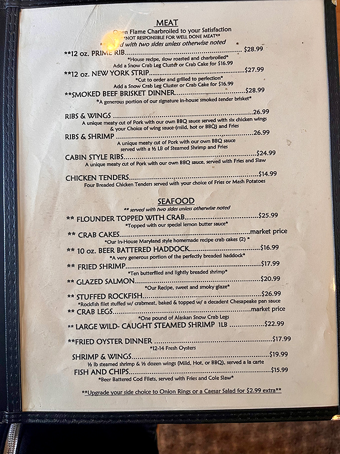 The menu reads like a love letter to Maryland seafood traditions, with crab taking center stage in multiple delicious forms.