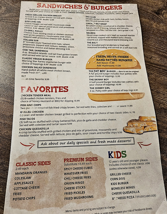 The menu reads like a love letter to American comfort food classics&mdash;each description making your stomach growl louder than your car engine.