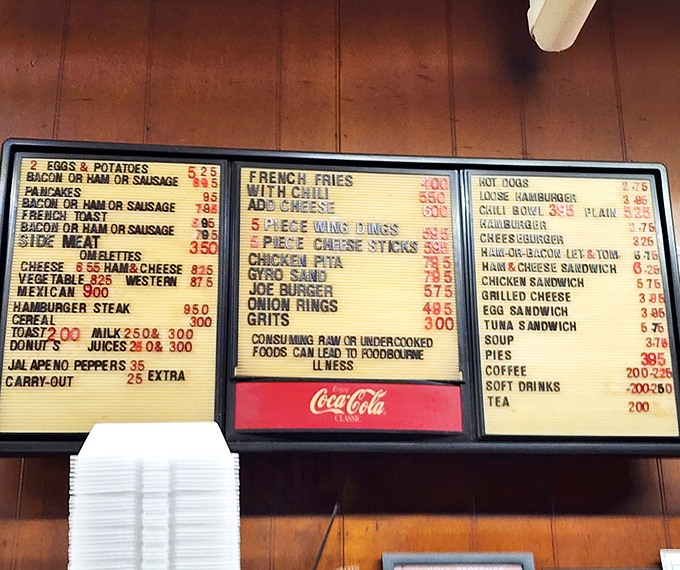 The menu board tells a story of simplicity and tradition. No fancy descriptions needed when the food speaks this eloquently for itself.