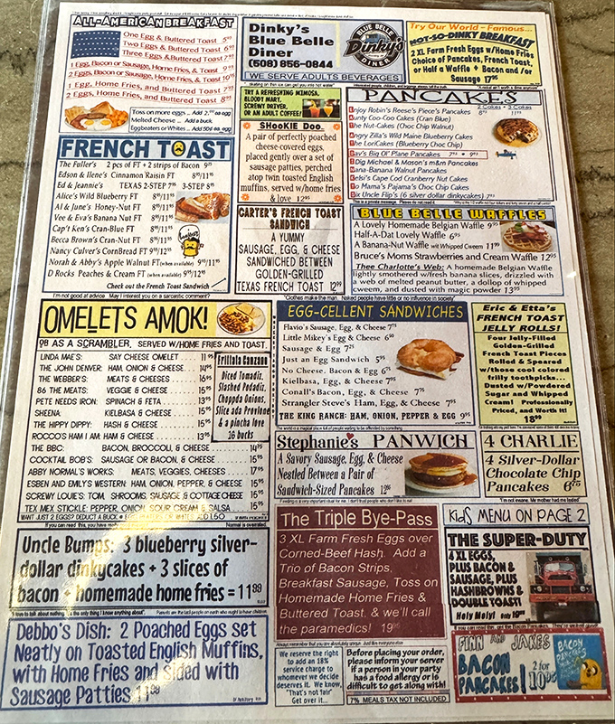 The menu at Blue Belle isn't just extensive&mdash;it's a manifesto of breakfast possibilities. "Omelets Amok!" isn't just cute, it's a promise.