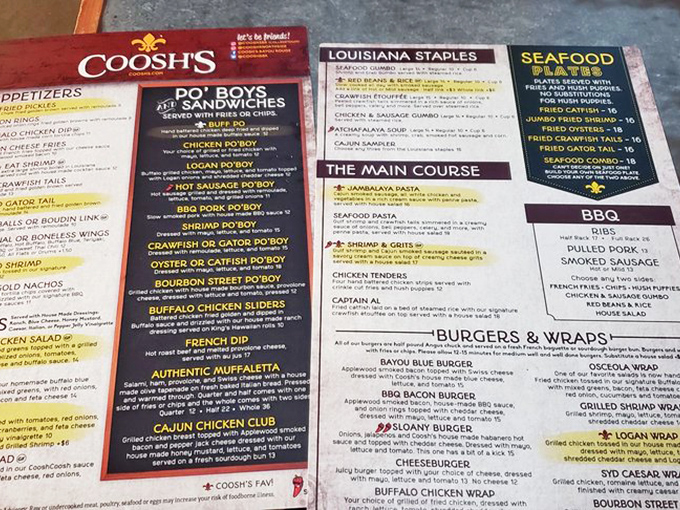 A menu that reads like a love letter to Cajun cuisine. Choosing just one dish might be the hardest decision you'll make all day.