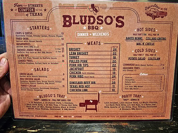 The menu tells the whole story: from Compton to Texas, with every smoked meat variation your carnivorous heart could desire.