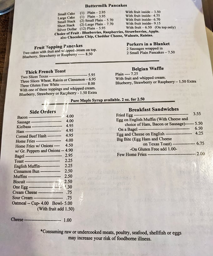 A menu where nothing tops $10 and everything tops your expectations. The "Porkers in a Blanket" isn't just clever naming&mdash;it's breakfast genius.