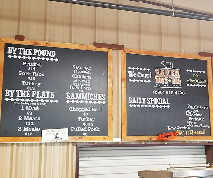A menu board that cuts to the chase – meat by the pound, meat by the plate. In Texas, simplicity isn't just a virtue, it's a barbecue commandment.