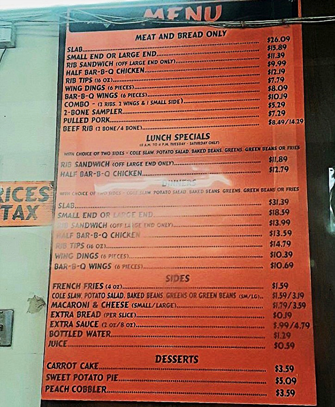 A menu board that cuts straight to the chase&mdash;no flowery descriptions, just the honest promise of barbecue bliss.